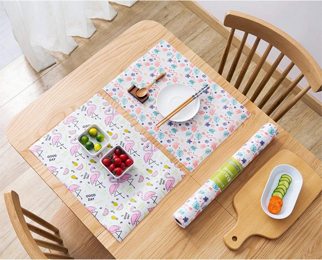 Cute Decorative Non Adhesive Foam Shelf Drawer Liner Paper for Kitchen Cabinets Dresser Pantry Closet (Flamingo Leaf, 17.7" Wx78 L)