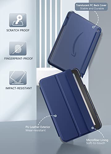 MoKo Case Fits Amazon All-New Kindle Fire 7 Tablet (2022 Release-12th Gen) Latest Model 7", PU Leather Trifold Stand Cover with Translucent Frosted Backshell with Auto Wake/Sleep, Indigo