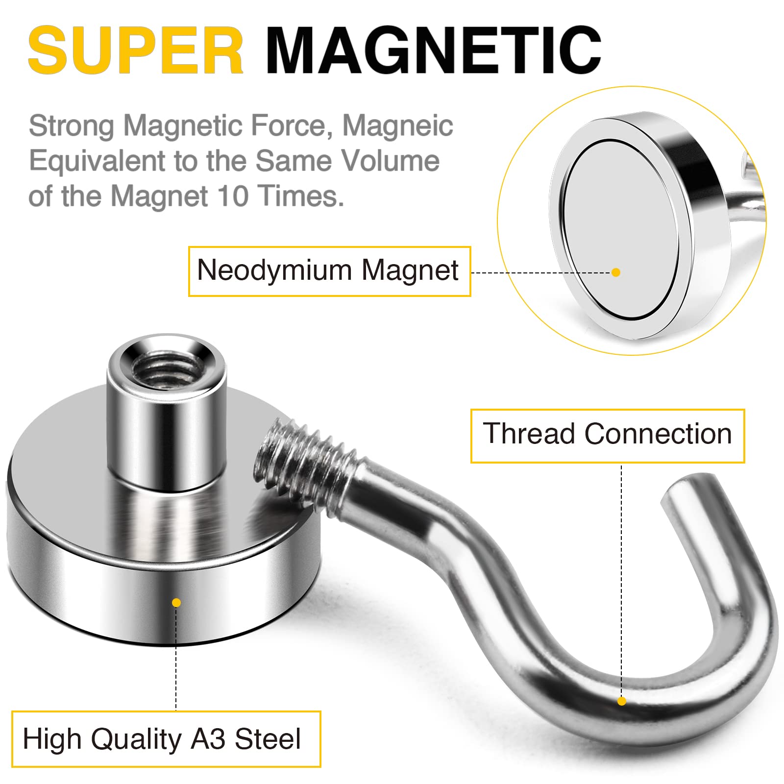 DIYMAG Magnetic Hooks, 25Lbs Strong Heavy Duty Cruise Magnet S-Hooks for Classroom, Fridge, Hanging, Cabins, Grill, Kitchen, Garage, Workplace and Office etc, (6 Pack-Silver),Screw in Hooks