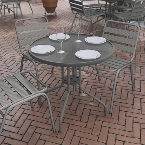 Flash Furniture Bellamy 31.5'' Round Tempered Glass Metal Table, Silver