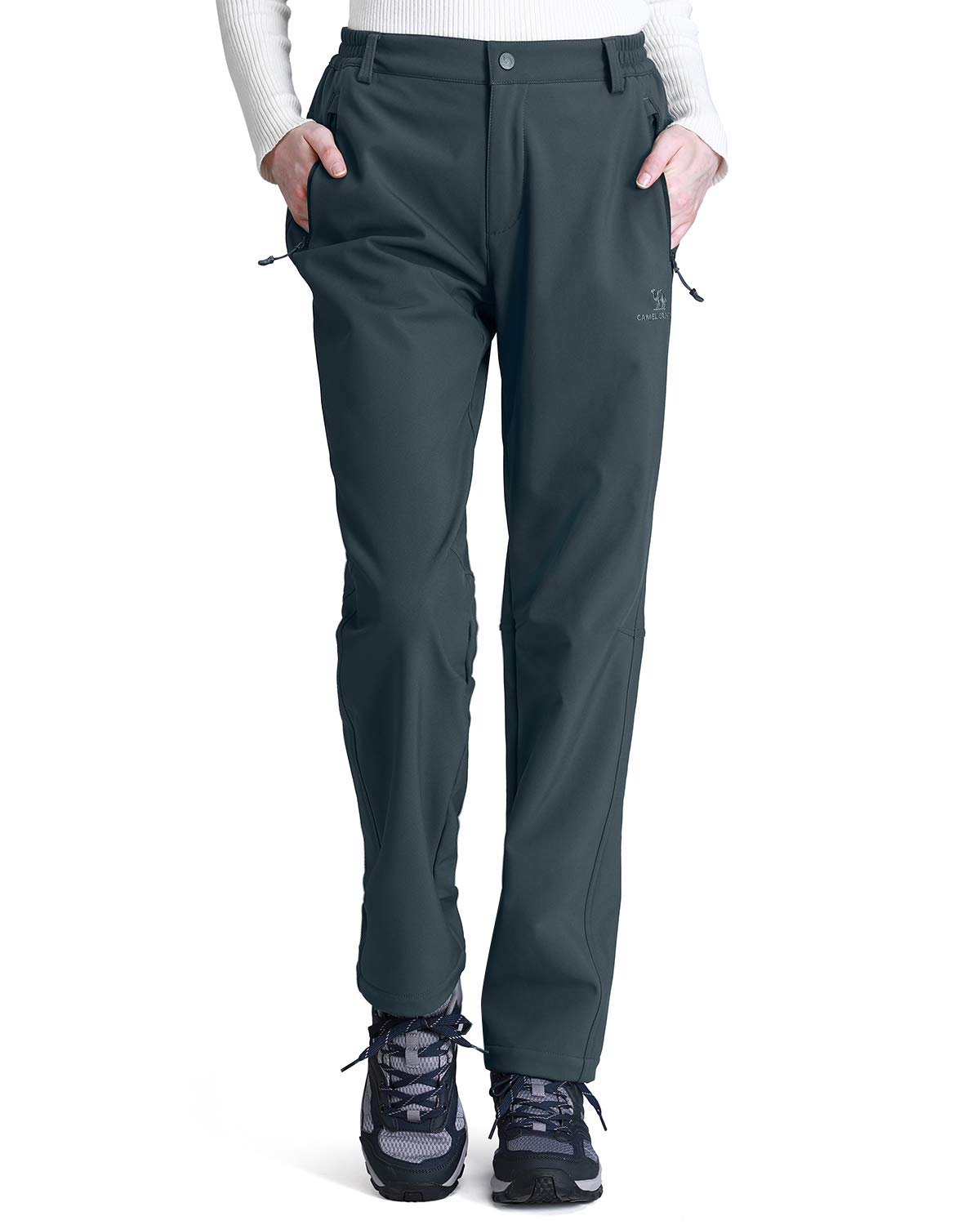 CAMEL CROWN Womens Softshell Pants Fleece Lined Waterproof Windproof Ski Snow Insulated Hiking Hunting Trousers Black M