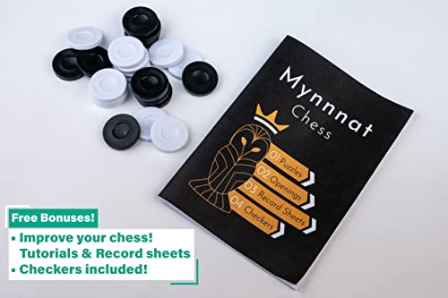 Mynnnat Professional Chess Set, Thick Tournament Roll up Board and Pieces with Travel Bag, Checkers and Unique Booklet for Chess Training - White & Green