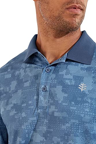 Coolibar UPF 50+ Men's Erodym Long Sleeve Golf Polo - Sun Protective (Large- Blue Digital Camo)