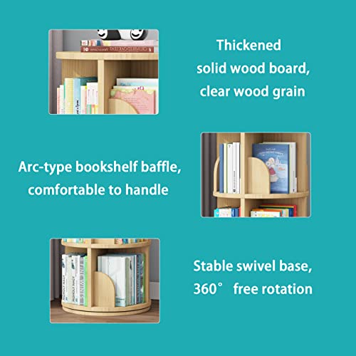 MYOYAY 4-Tier Solid Wood Bookshelf Floor Standing Bookcase 360° Rotation Book Storage Cabinet Magazines Potted Plants Display Stand Holds Up to 200 Books Study Office Home Decoration