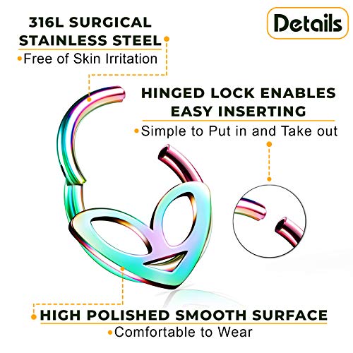 BIG GAUGES Pair of Rainbow Anodized 16gauge 1.2mm 10mm Alien Hinged Segment Nose Hoop Ring Cartilage Helix Septum Tragus Piercing BG7363