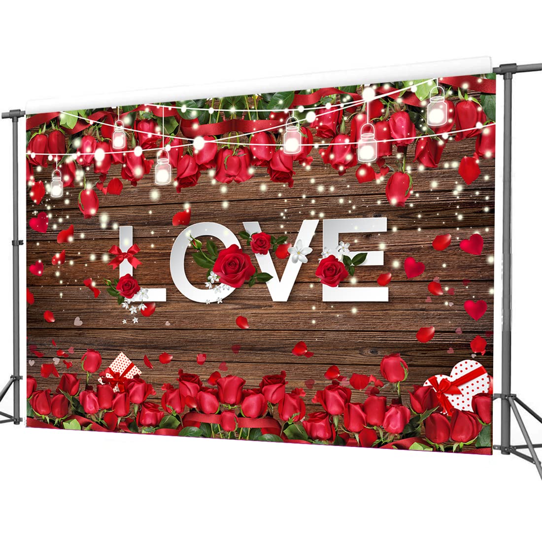 CYLYH 7X5FT Valentine's Day Backdrop Red Rose Wood Wall Background Love Wedding Bridal Shower Backdrops Mother's Day Party Banner Backdrops D808