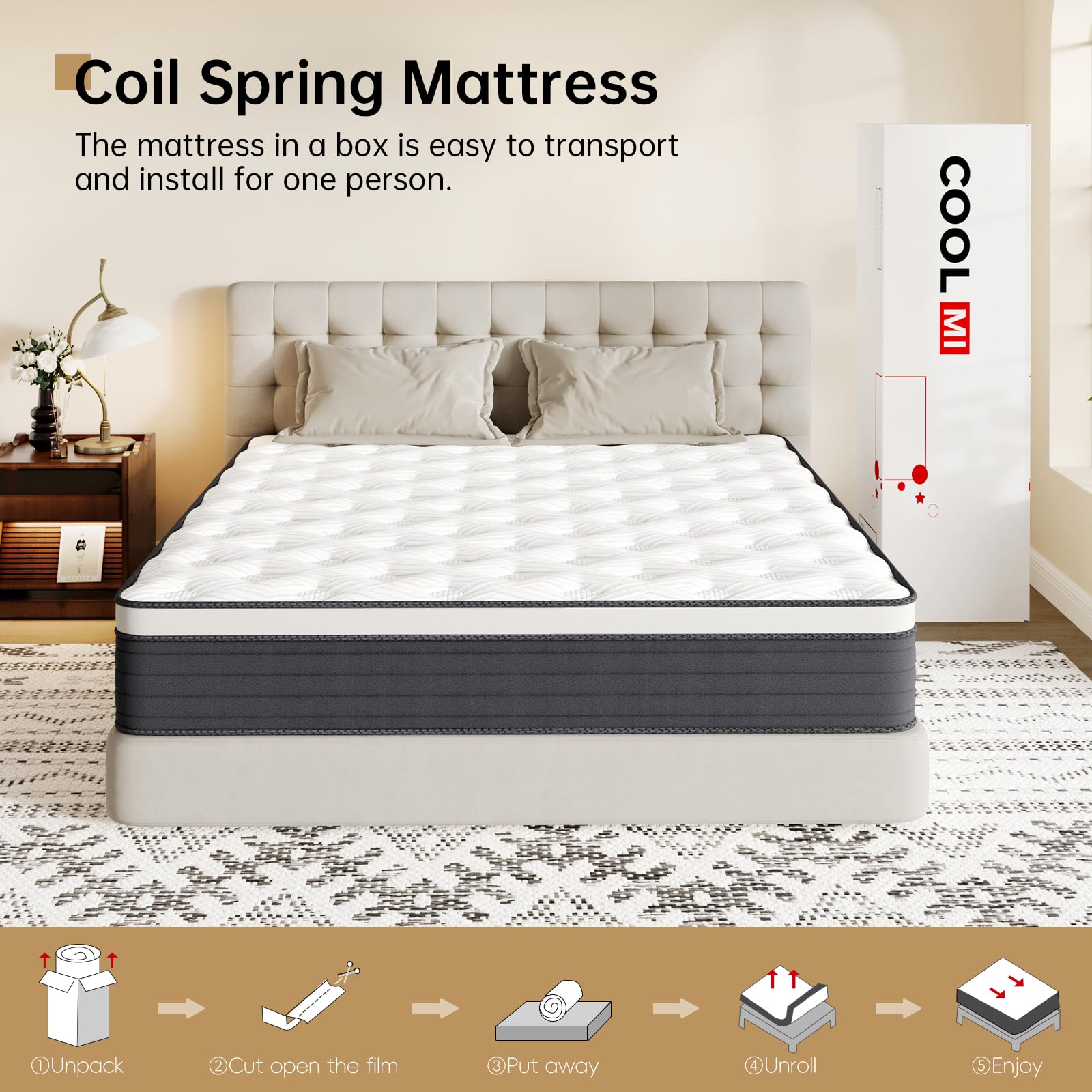 COOLMI Full Mattress, 12 Inch, Pressure Relief, Protecting Spine, Silent Sleep, Soft and Comfortable Medium Firm Memory Foam, CertiPUR-US.