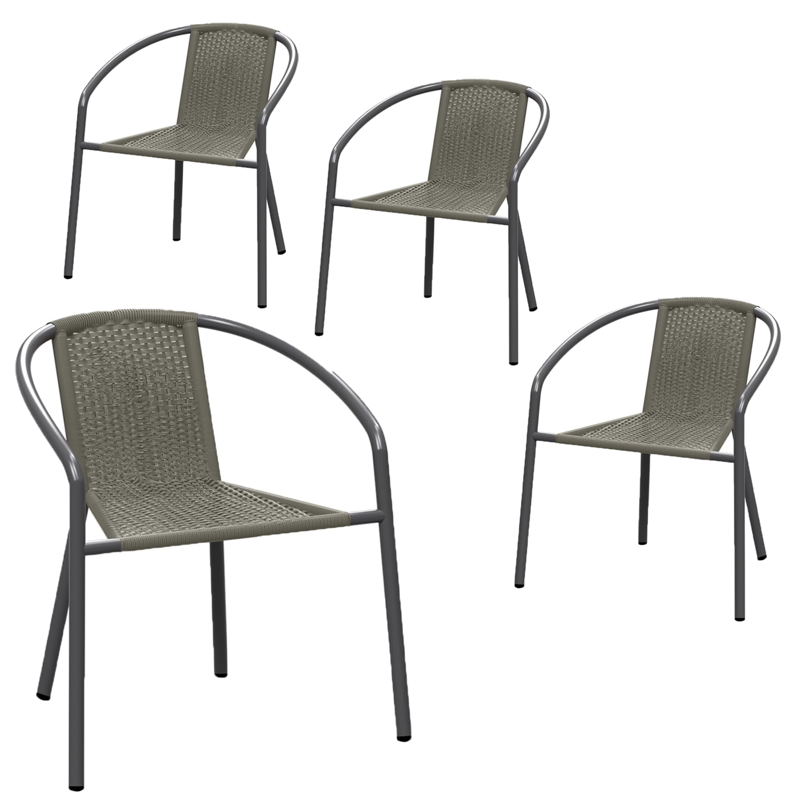 GREZJXC Modern Teslin Outdoor,Indoor Bedroom Restaurant Dining Chairs, Stackable Rattan Chairs for Patio or Drawing Room, Set of 4,Grey