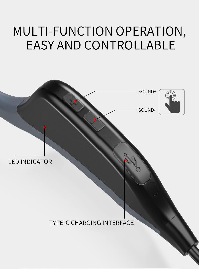 Bone Conduction Headphone Bluetooth Open Ear Wireless Headset 6 Hours Playtime with MP3 Player Built-in 8G Memoryghtweight Earphones for Jogging Running Driving Cycling, Hearing Protection (Grey)