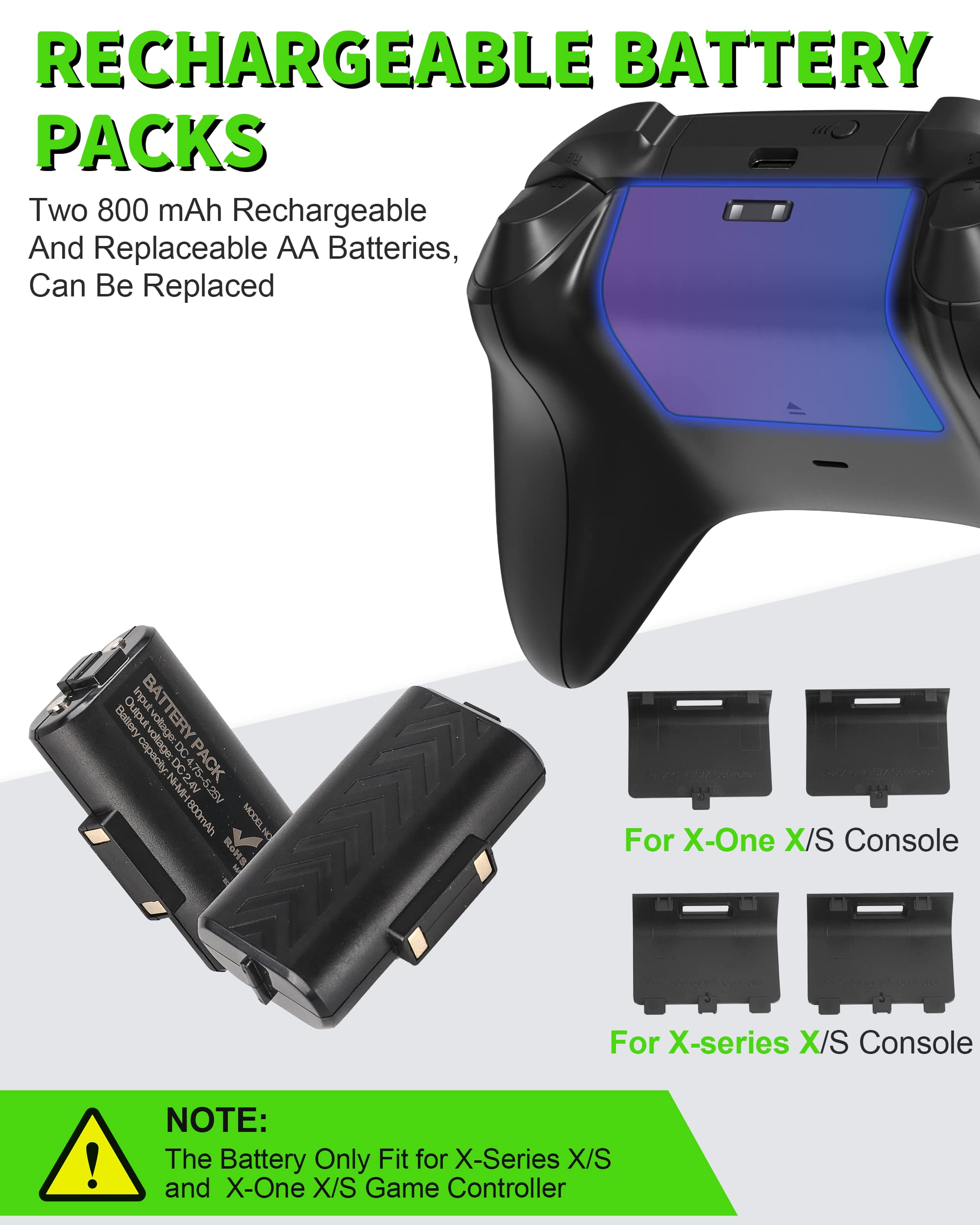 Cooling Fan and Stand for Xbox Series X, Wiilkac 3 Levels Adjustable Speed Cooler Fan, 10Games Slots Holder & Headphone Hook, Dual Controller Charging Dock, 2 Rechargeable Battery Packs