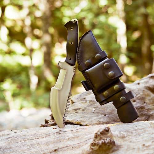 BIGCAT ROAR Handmade Damascus Tracker Knife - Bushcraft Fixed Blade Hunting Knife with Sheath and Walnut Wood Handle - 10″ EDC Outdoor Knife - Viper Hunter