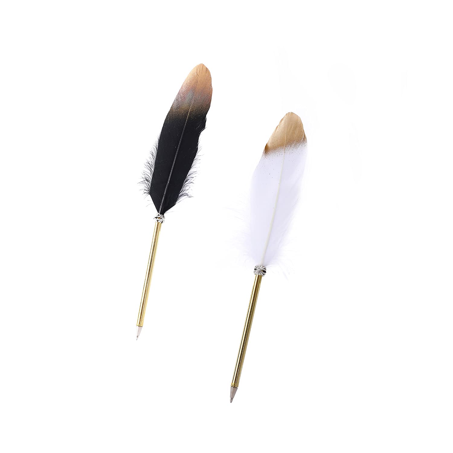 Calculs Vintage Feather Calligraphy Pen Set of 2 Black & White Feather Refined Quill Ballpoint Pen for Writing Signature or Gift