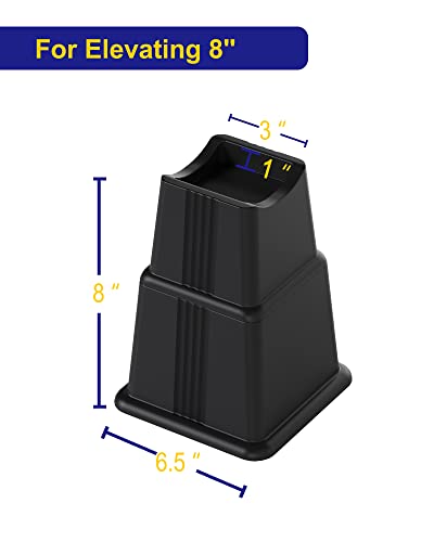 Nachell Adjustable Bed Furniture Risers 12 Pack Bed Lift Risers Elevation in Heights 3, 5 or 8 Inches Heavy Duty for Caster Wheels or Posts of Bed Table Couch, Support up to 2500 lbs. (8 Inch, Black)