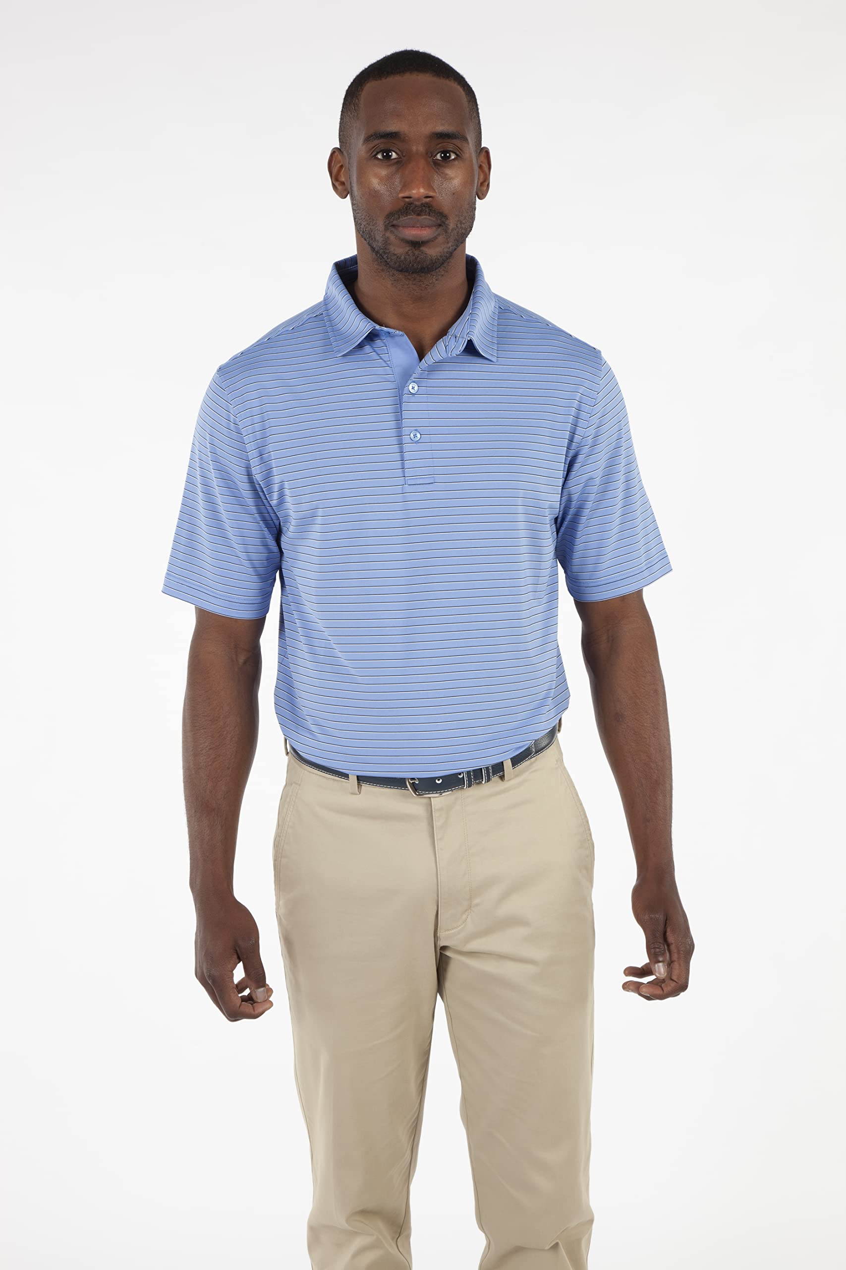 Bobby Jones Golf Apparel - Performance RTJ Cypress Stripe Short Sleeve Golf Polo for Men (XX-Large, Sky Blue)