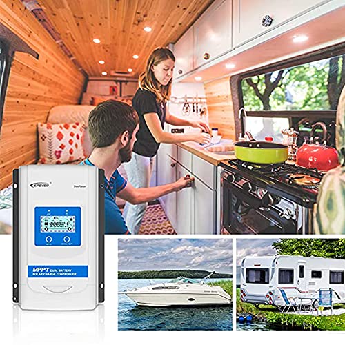 EPEVER 20A MPPT Dual Battery Solar Charge Controller 12V/24V Auto Max. PV 100V DuoRacer 20 Amp Controller for RV Camper Caravan Boat Trailer fit for Sealed, Gel, Flooded, Lithium Battery