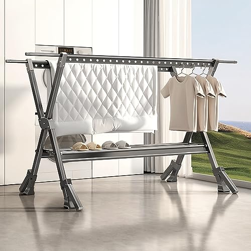 Folding Retractable Collapsible Drying Rack Clothing,Space-Saving Laundry Rack, Aluminum Alloy Drying Rack,Isometric Windproof Hanging Holes,Windproof Foot Support, Clothes Drying Racks Outdoor
