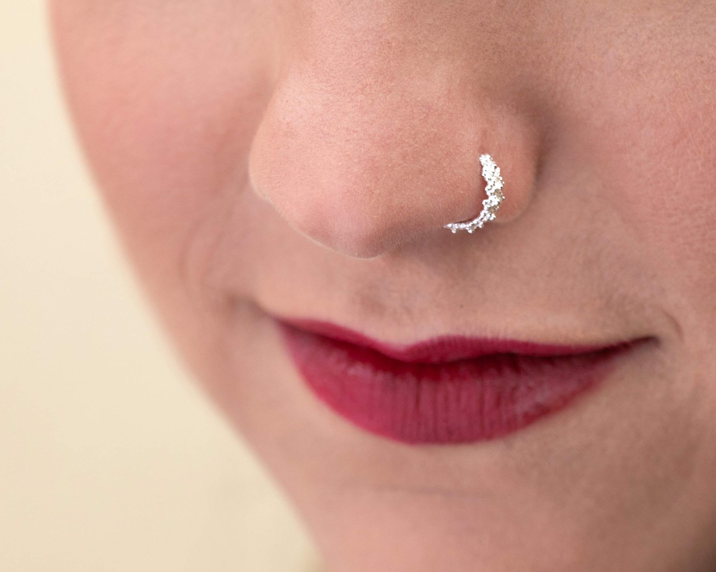 Indian Nose Ring, Unique 925 Sterling Silver Tribal Nose Hoop Piercing, 20 Gauge Earring, Handmade Jewelry
