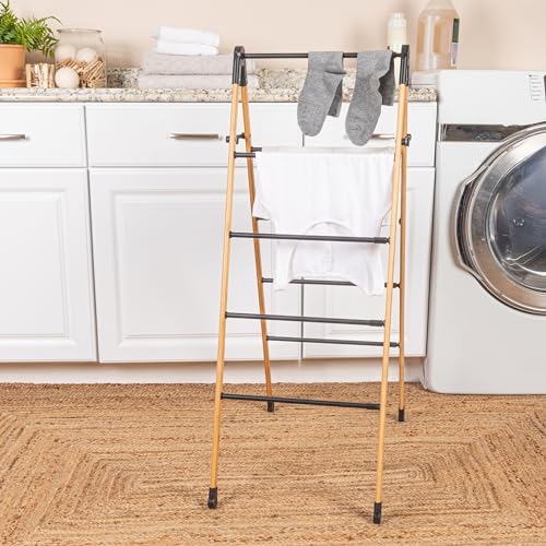 Household Essentials Bamboo V-Shaped Folding Clothes Drying Rack, Compact Upscale Laundry Rack with 8 Dowels