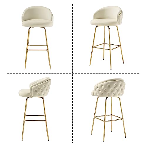 Volans Counter Height Bar Stools Set of 2, 360° Swivel Modern Velvet Bar Stools for Kitchen Island, Kitchen Chairs with High Performance Fabric Sponge(White)