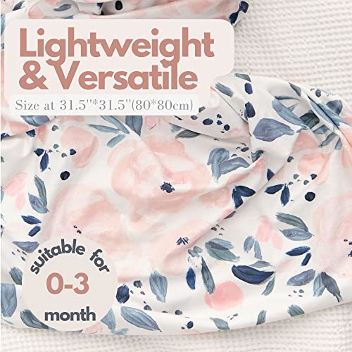 Vollmic Newborn Baby Girl Receiving Blanket Swaddle Blanket Stretchy Knit Swaddle Set with Matching Headband (Ink Pink)