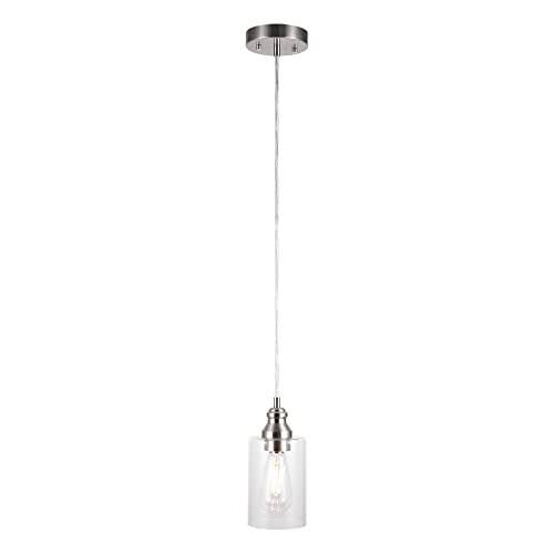 Gruenlich Pendant Lighting Fixture for Kitchen and Dining Room, Hanging Lighting Fixture, E26 Medium Base, Metal Construction with Clear Glass, Bulb not Included, 1-Pack Nickel