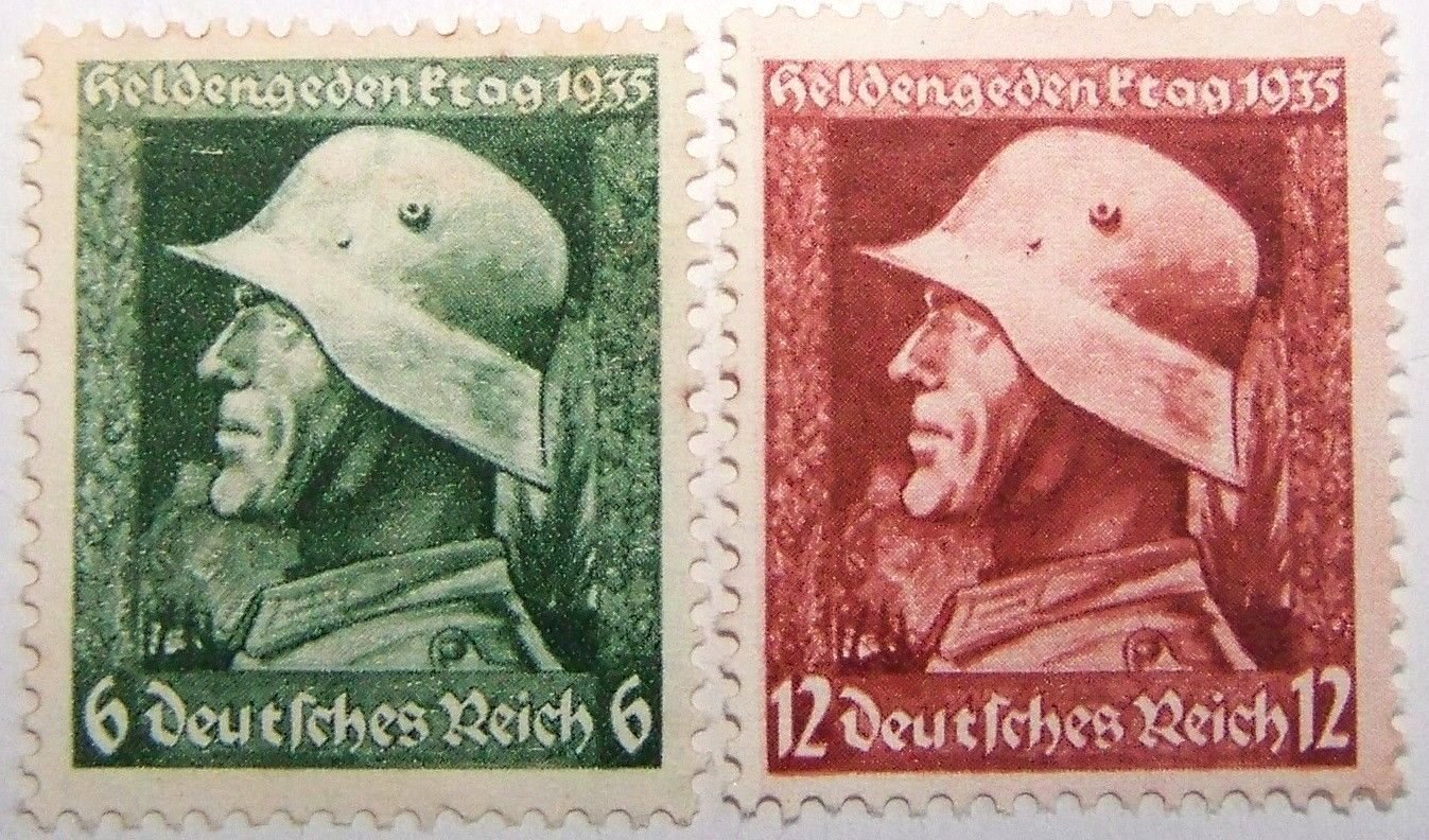 RARE ORIGINAL NAZI STAMP w SOLDIER in EARLY STEEL HELMET! Please Read History (2 COLORS AVAILABLE)