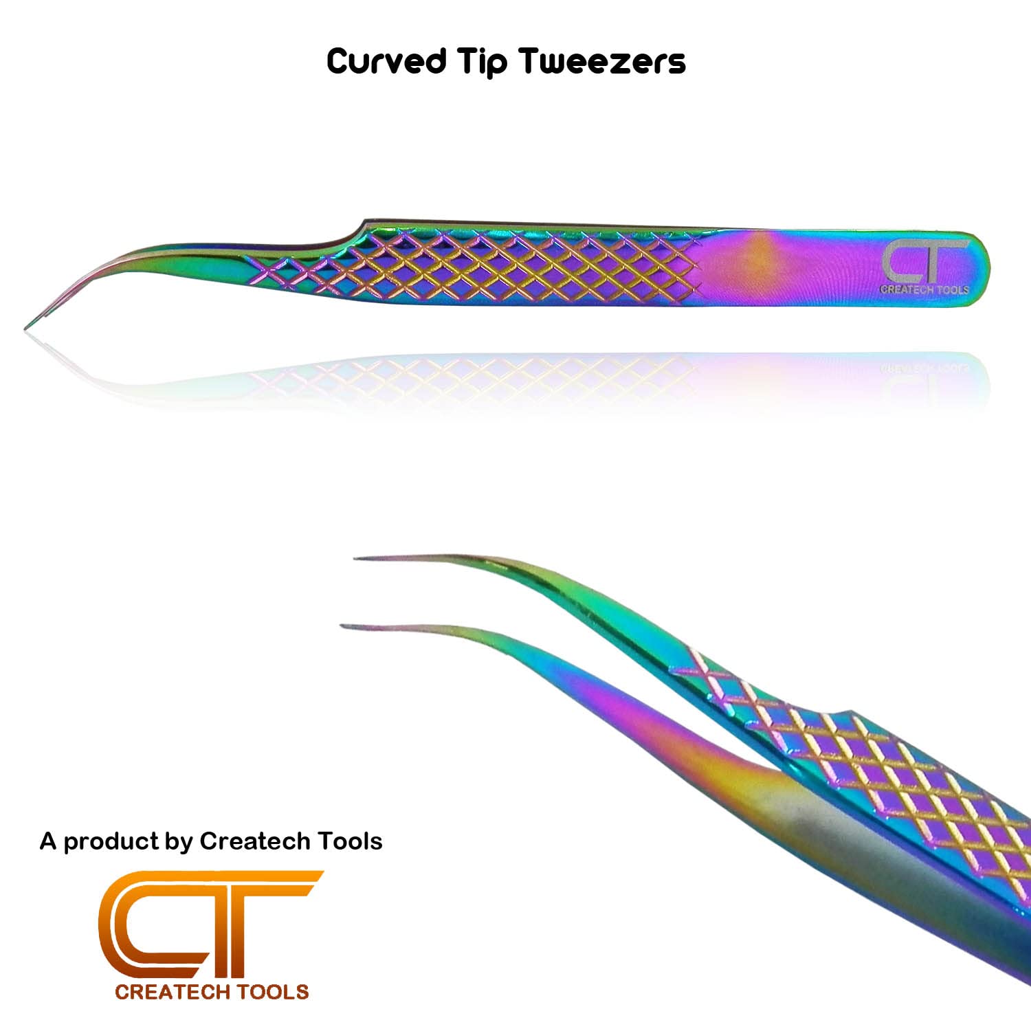 Createch Tools CT Eyelash Tweezers β Lash Tweezers for Extensions, Straight, Curved, Individual, Russian Volume, Isolation β Stainless Steel Rainbow Set (2-PCs Rainbow Set) (ELT)