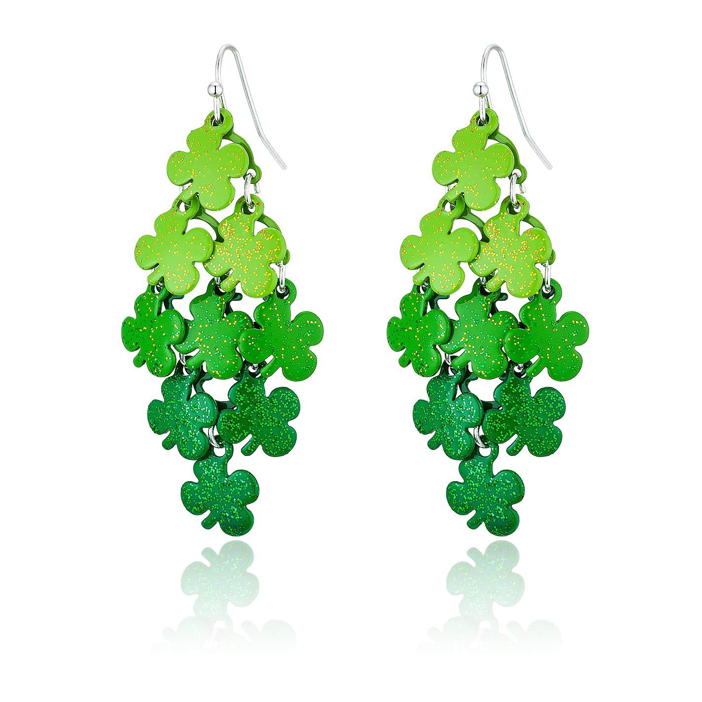 RareLove Silver Plated Multi Green Shamrock Chandelier Piercing Dangle Earrings Alloy St Patrick's Day Gift For Women