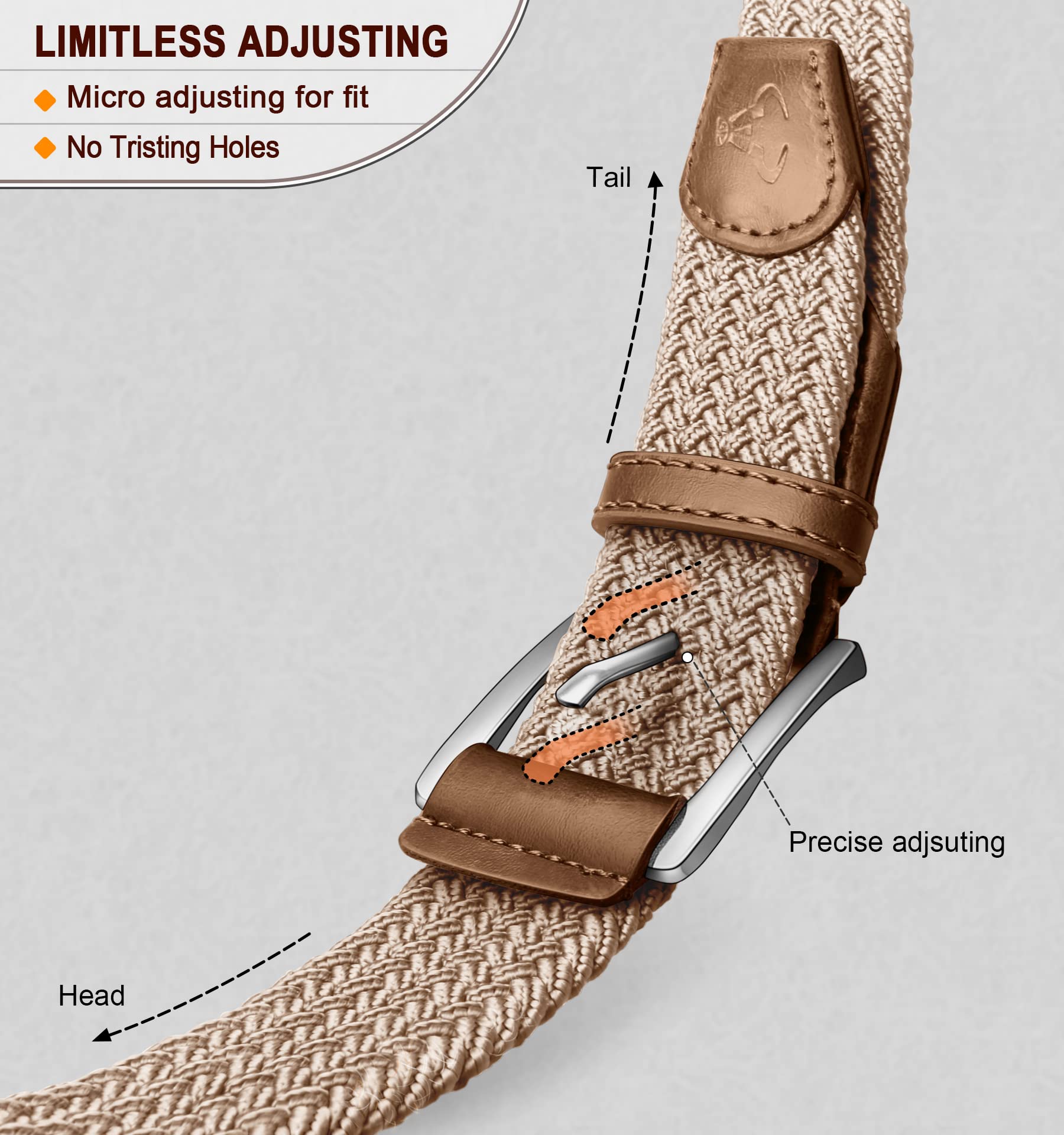 BULLIANT Stretch Belt Men,Mens Gift Woven Braided Web Belt 1 3/8 for Golf Casual Pants Shirts Jeans(Beige,30"-34" Waist Adjustable)