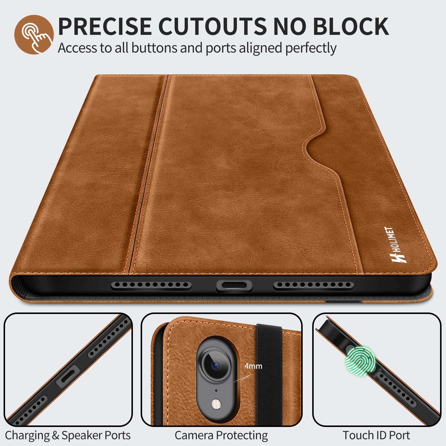 H HOLIMET Case for 2024 iPad Mini 7/2021 iPad Mini 6 with Pencil Holder Pocket with Soft TPU Back Cover (Fits Model #'s A2567, A2568, A2569, A2993, A2995, A2996), Sleep/Wake, Vegan Leather