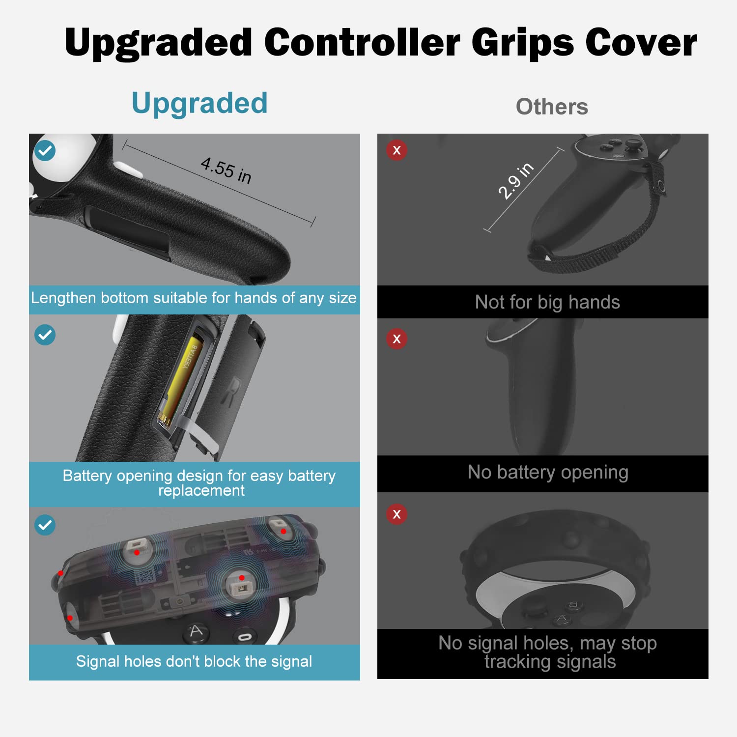 Controller Grips Cover for Oculus Quest 2, Lengthen Controller Grip Protector with Battery Opening for Oculus Quest 2 Accessories(Black)