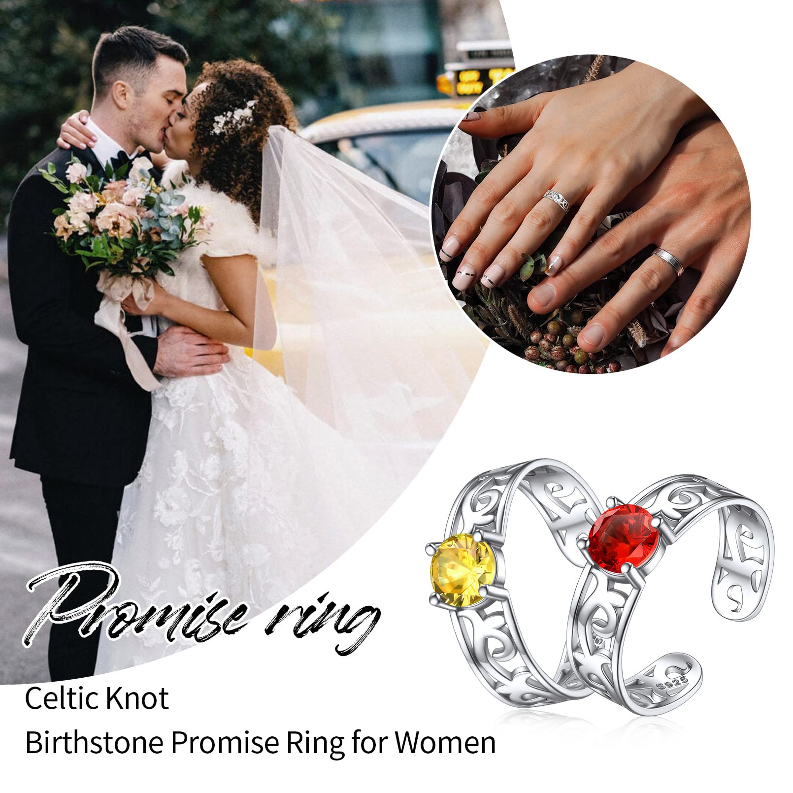 ChicSilver 925 Sterling Silver June Birthstone Ring 6MM Dainty Round Created Alexandrite Celtic Eternity Ring Wedding Band for Women Adjustable