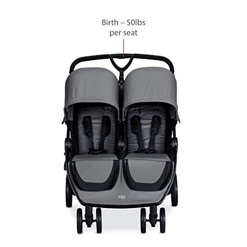 Britax B-Lively Double Stroller, Dove - Adjustable Handlebar + Easy Fold + Large UV50 Canopy