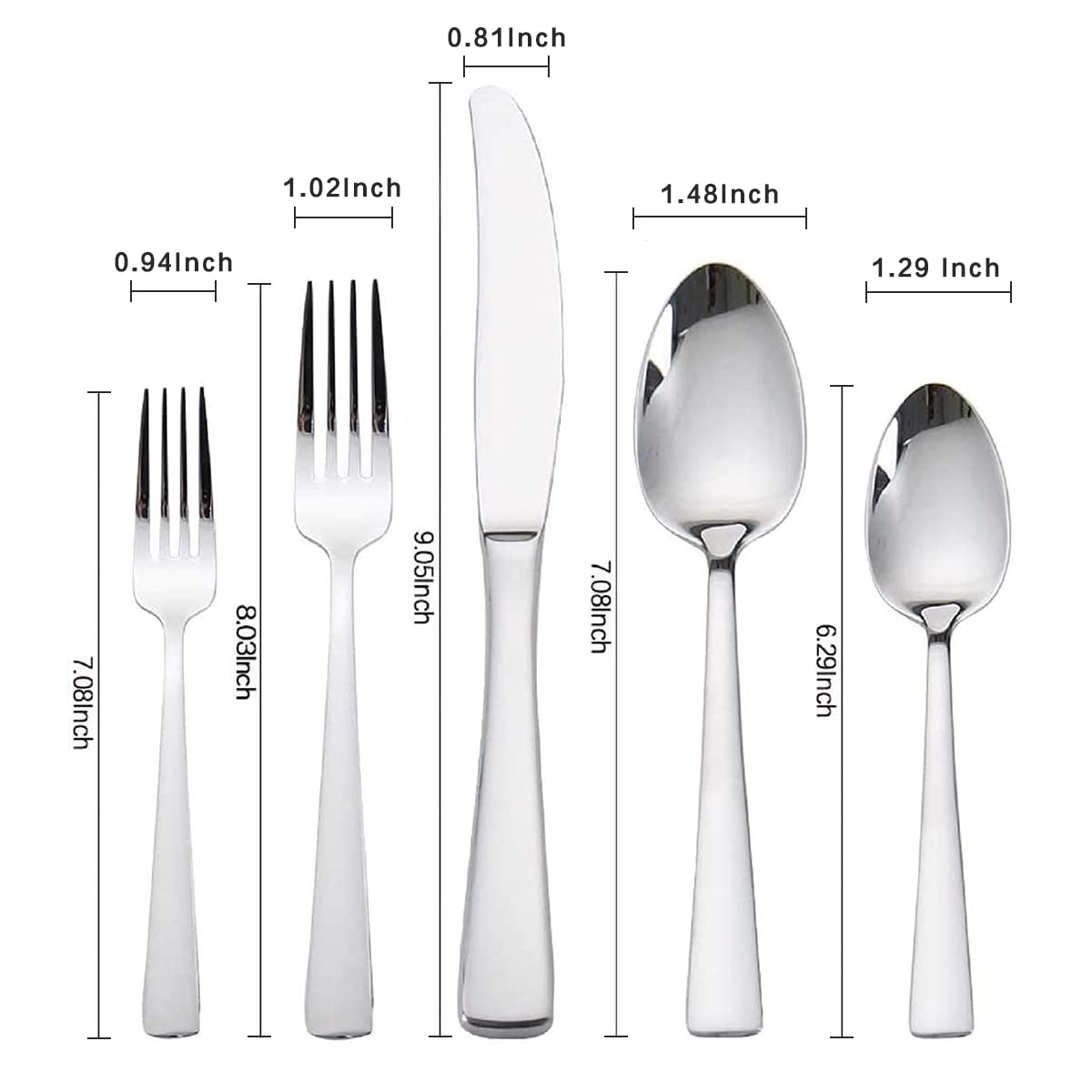 HISSF Cutlery Set, Silverware Set Serive for 6, 30 Pcs Stainless Steel Forks Spoons and Knives Set, Silver