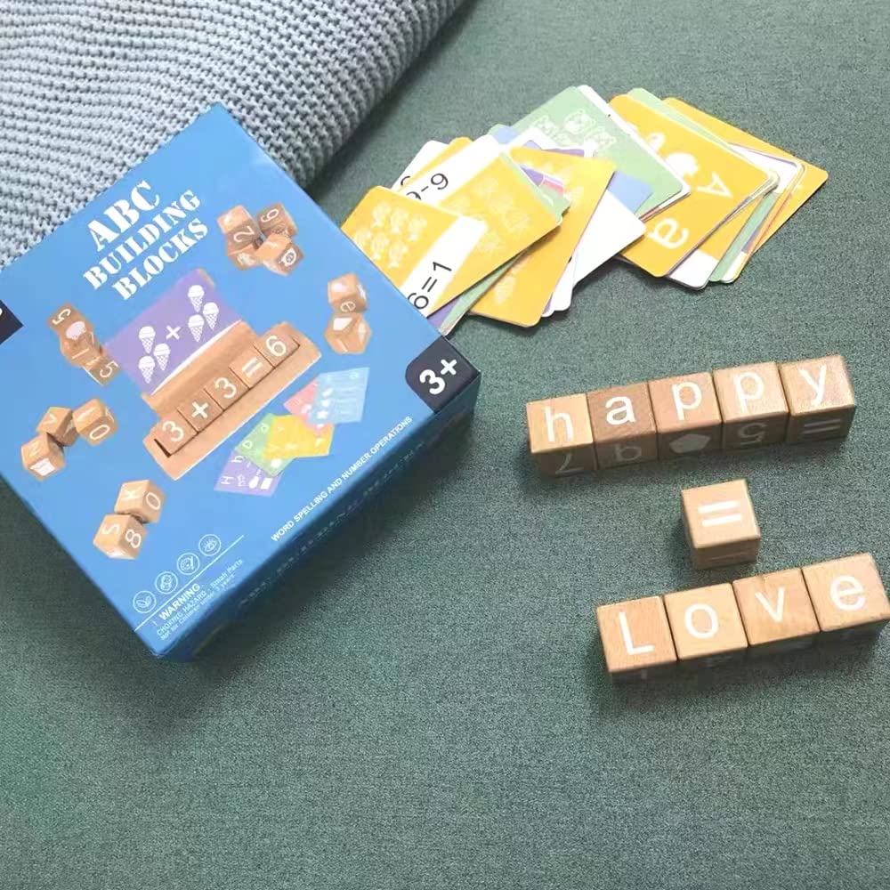 Ciamlir Wooden ABC Building Blocks,Stacking and Building Blocks for 3+ Years Old,Educational Toddler Toys,Counting & Building Block Set, 31 PCS ABC Building Blocks and 51 Learning Cards,Gift for Kids