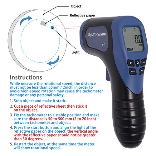 EHDIS Digital Handle Tachometer RPM Meter Non Contact Photo LCD Tachometer RPM Reader Gauge Speed Tach Meter