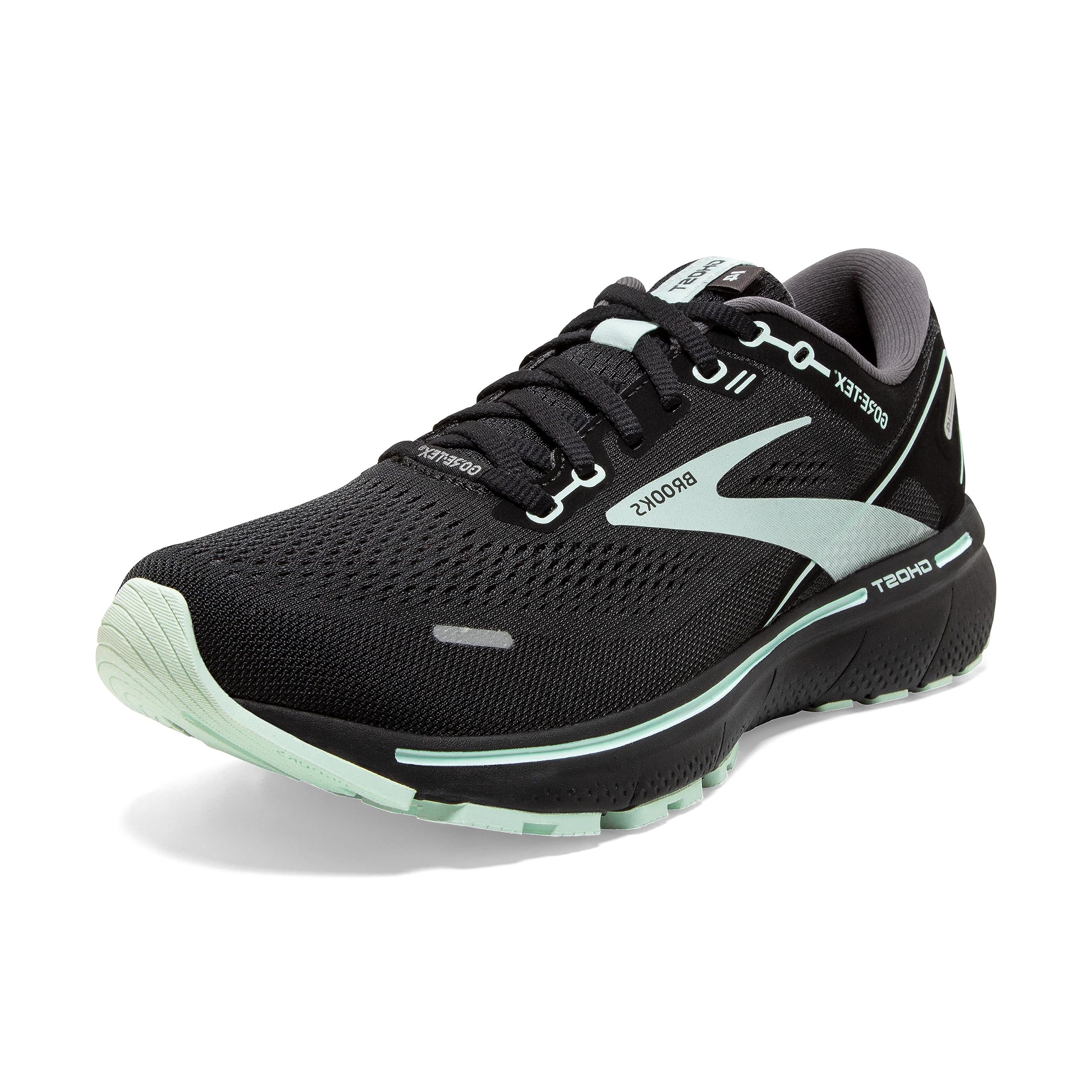 Brooks Women's Ghost 14 GTX Waterproof Neutral Running Shoe - Black/Blackened Pearl/Aquaglass - 8 Medium