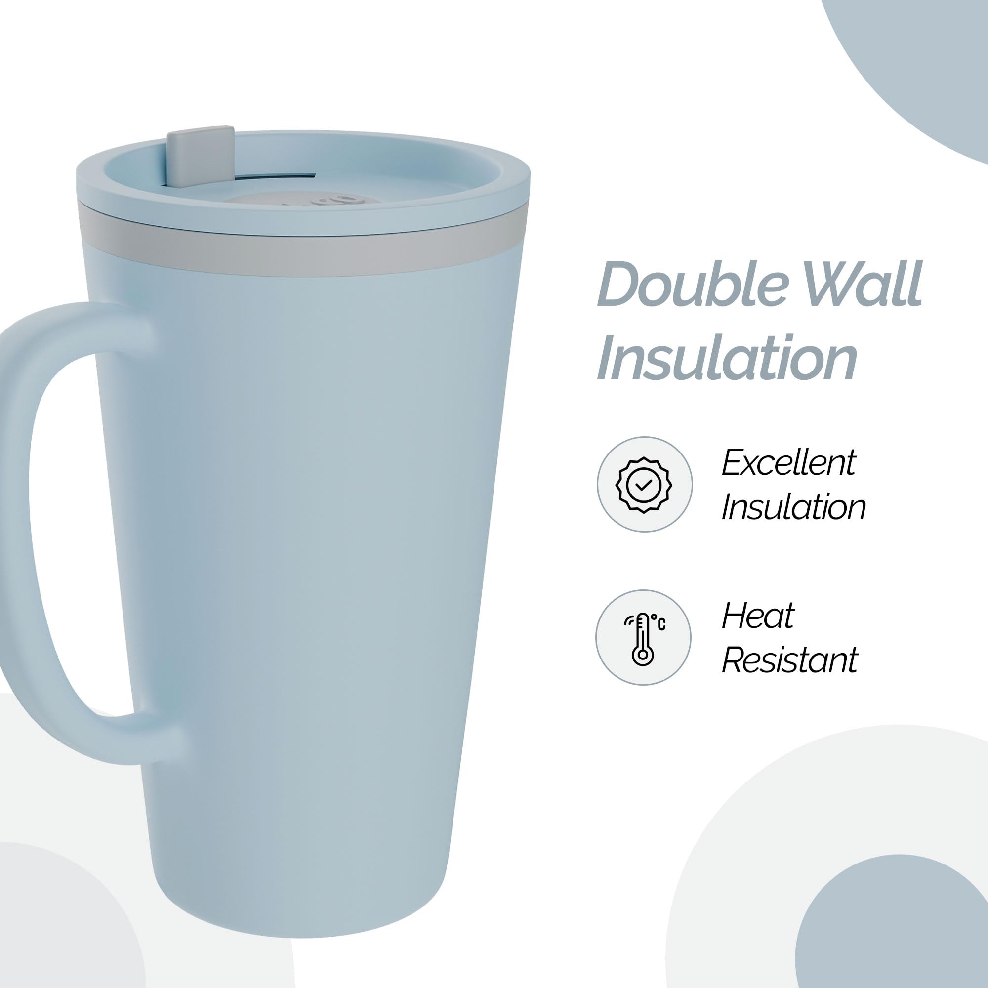 Copco Cone 16oz Insulated Travel Mug with Handle, Double Wall, Slide-Closure Lid, BPA-Free, Microwave & Dishwasher Safe, Reusable Plastic Travel Coffee Tumbler - Portable Coffee Cup (Light Blue)