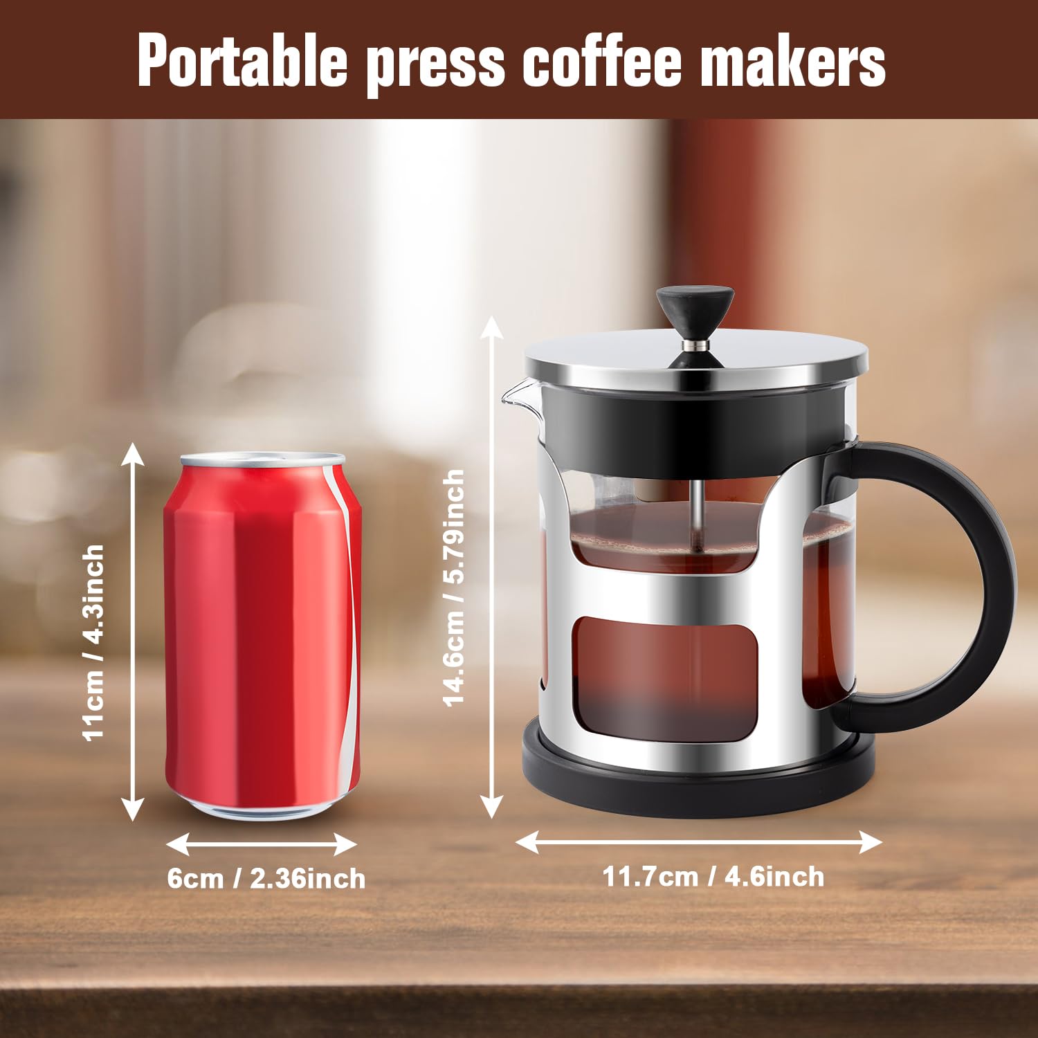 COPOTEA French Press Coffee Maker 34 Oz/1 Liter, Portable Glass Stainless Steel Coffee Press, Cold Brew Coffee Pot, Travel Coffee Presses Dishwasher Safe