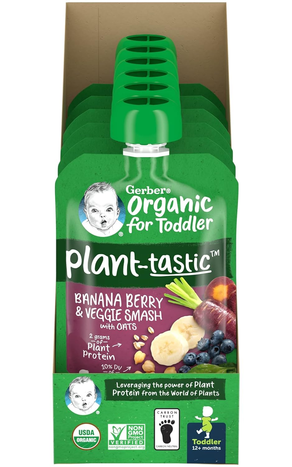 Gerber Organic for Toddler Plant-Tastic Pouches Variety Pack (6 CT (Pack of 1), Banana Berry)