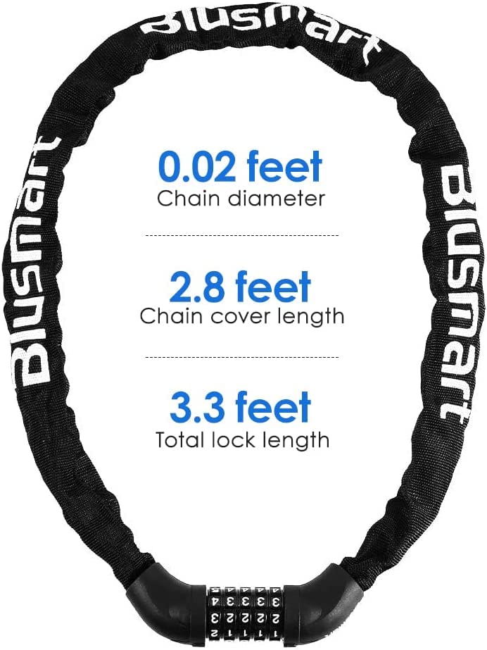 Bike Lock Chain Bicycle Lock - Bike Locks Heavy Duty Anti Theft Chain Lock 5 Digit Combination Resettable Cycle Lock for Bicycle