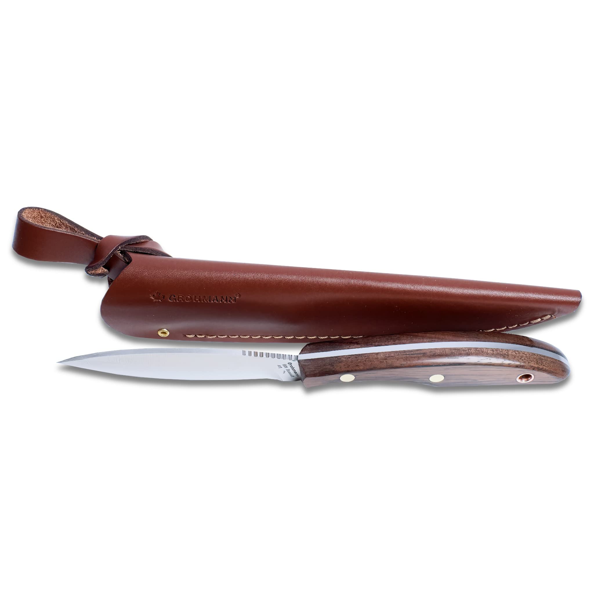 Grohmann D.H. Russell Original Canadian Belt Knife #R1C - Handmade Carbon Steel Hunting Knife with Premium Leather Sheath - Made in Canada