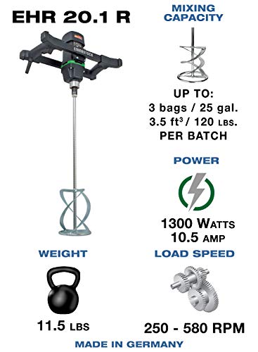 CS Unitec EHR 20.1 R Set Portable Hand-Held Electric Concrete Mixer Including MG 140 Paddle, 10.5 Amp, 110 VAC, 900 lb. per Hour