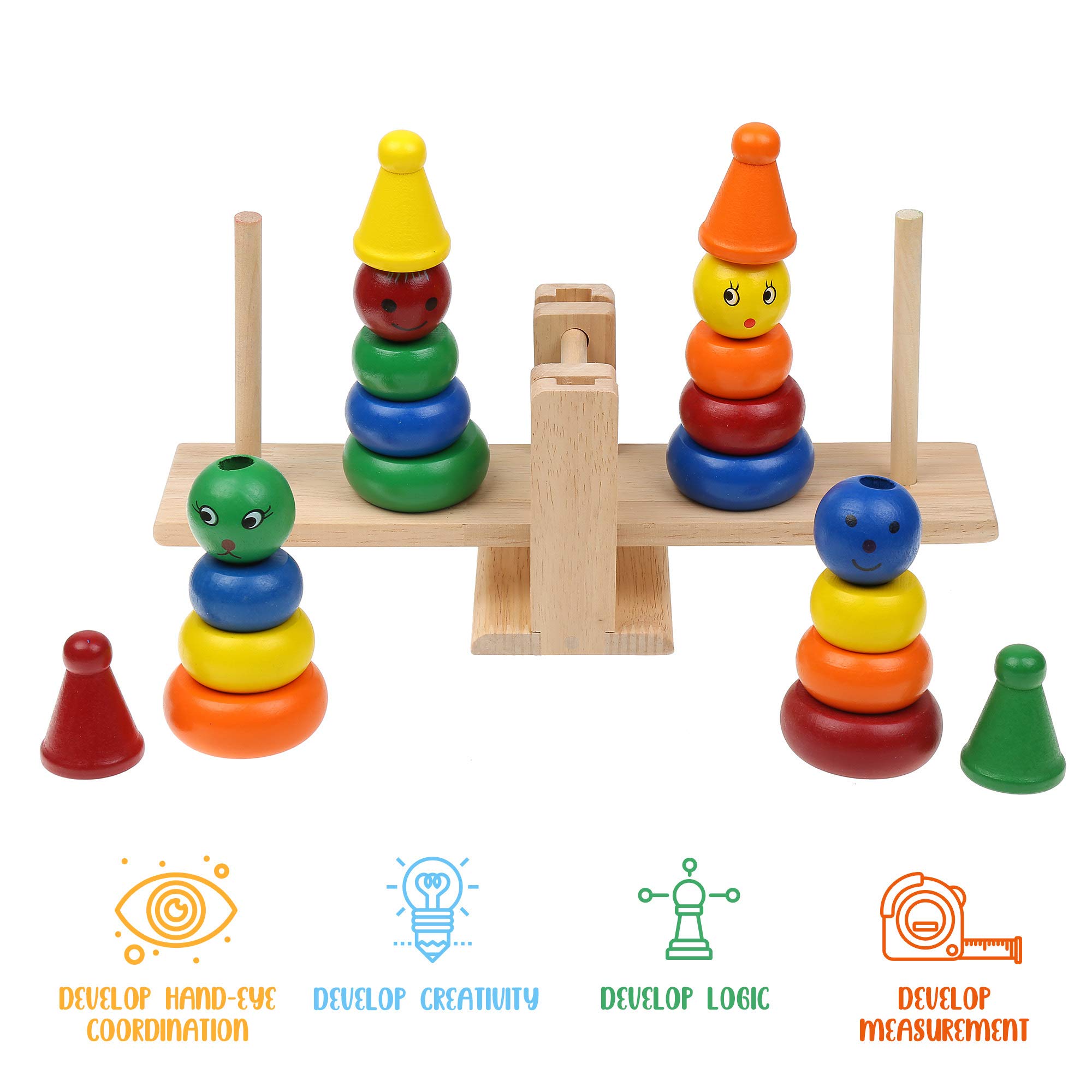 Boxiki kids Wooden Clown Stacking Toy Stack High to Learn and Play. Kids Toys Rainbow Stacking Blocks Ring Tower. A Fun Wooden Ring Stacking Toy for Kids 3 and Up.