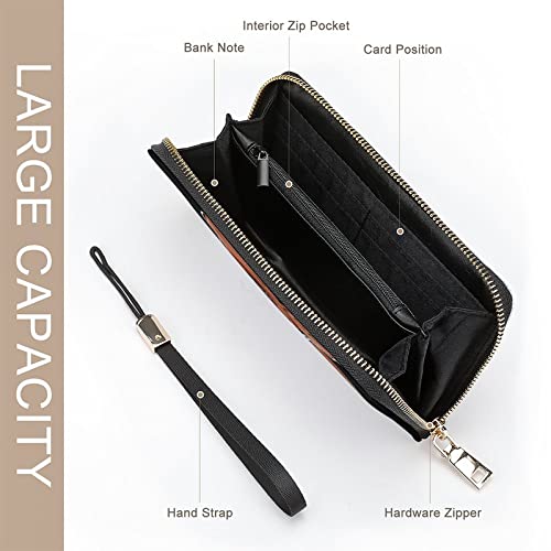 Dachshund Middle Finger Gesture Women's Long RFID Hand Wallet Wristlet Clutch Purse PU Leather Handbag with Wrist Strap