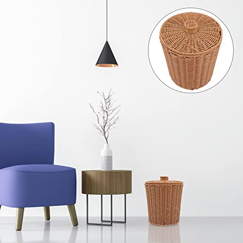 DOITOOL Wicker Storage Basket with Lid Round Rattan Storage Basket for Storage, Wicker Waste Basket for Bedroom, Bathroom, Offices Or Home ( 24x24cm )
