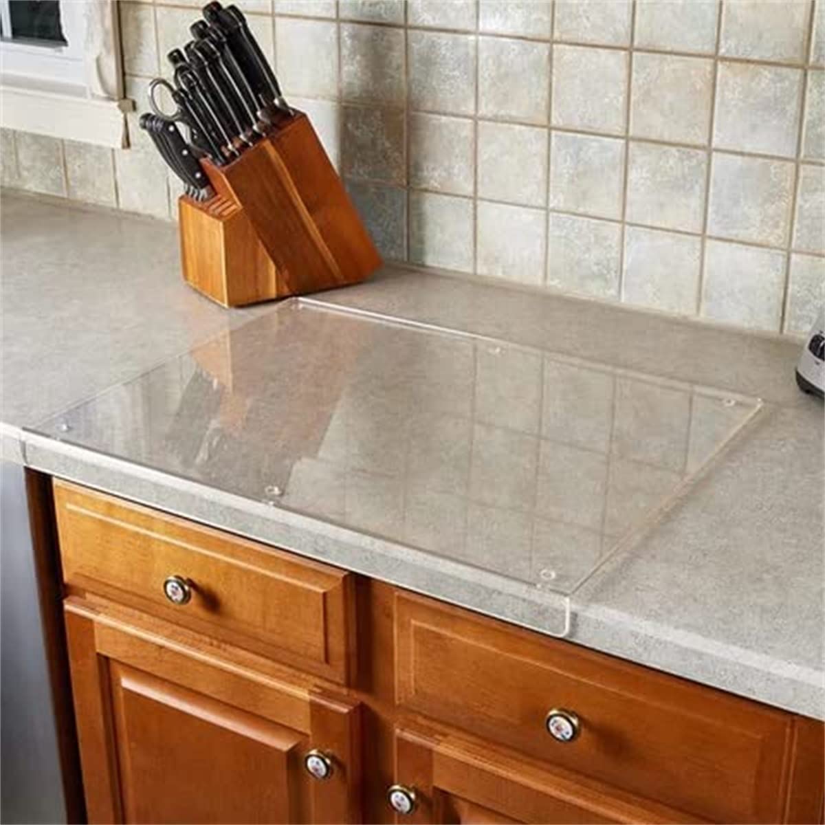 Clear Cutting Board for Kitchen, Acrylic Cutting Board for Kitchen Countertop, Countertop Protector with Lip with Non Slip for Home and Restaurant (1PC)