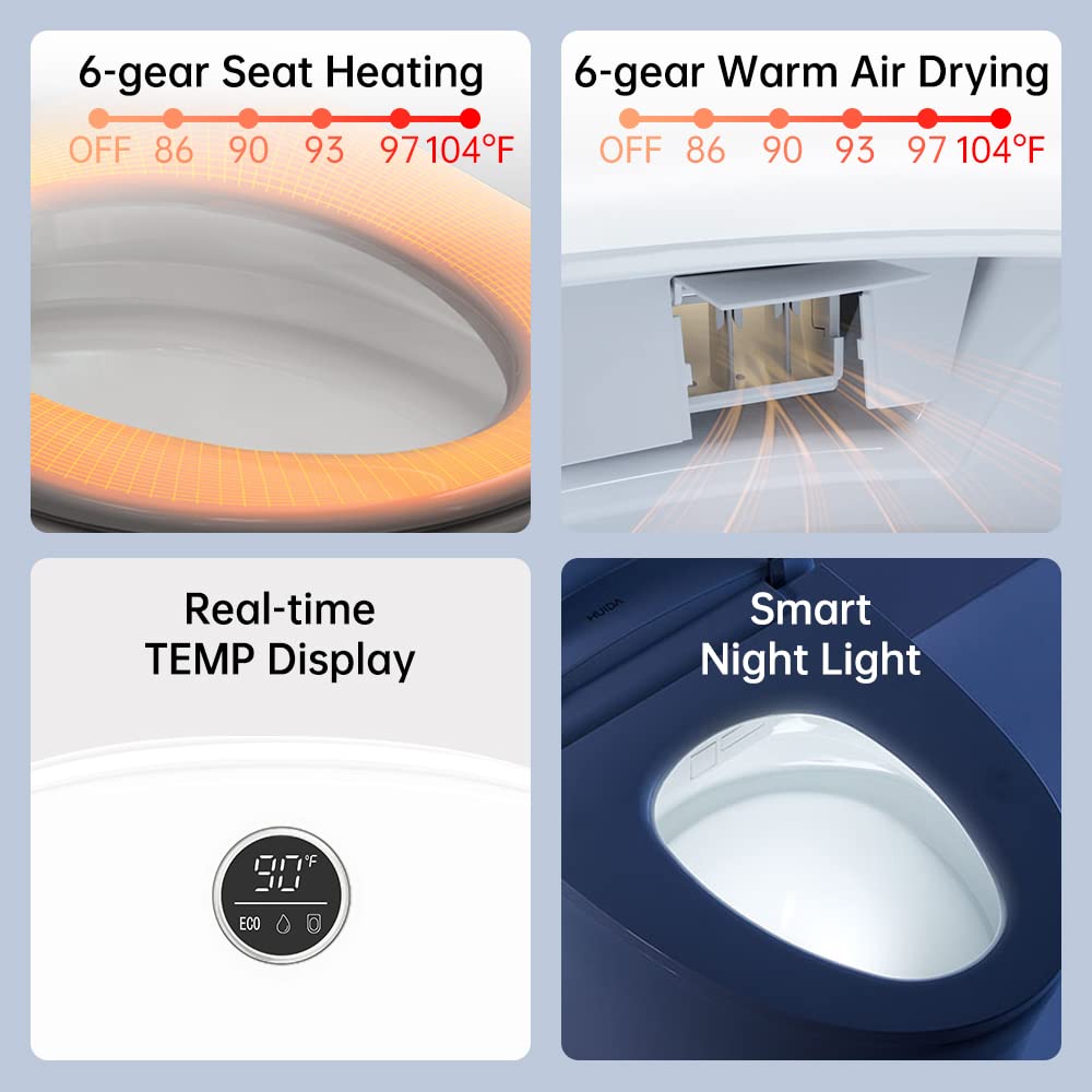 EPLO Smart Toilet,One Piece Bidet Toilet for Bathrooms,Modern Elongated Toilet with Warm Water,Dual Auto Flush,Foot Sensor Operation,Heated Bidet Seat,Electric Tankless Toilets with LED Display E16