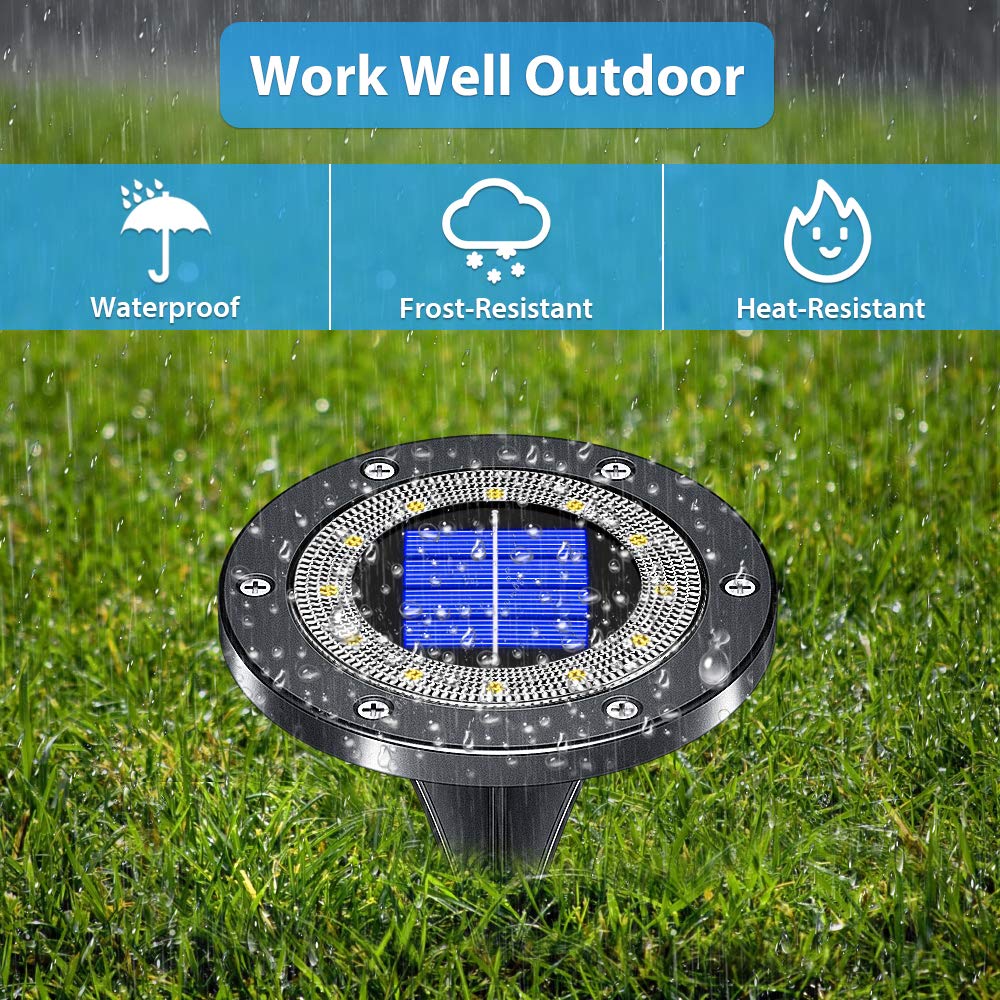 Biling Solar Ground Lights Outdoor Grid Design Shell, Solar Powered Frosted Black Outdoor Waterproof, 8 LED Solar Disk Lights for Pathway Garden Yard Landscape Patio Lawn - Warm White (4 Pack)