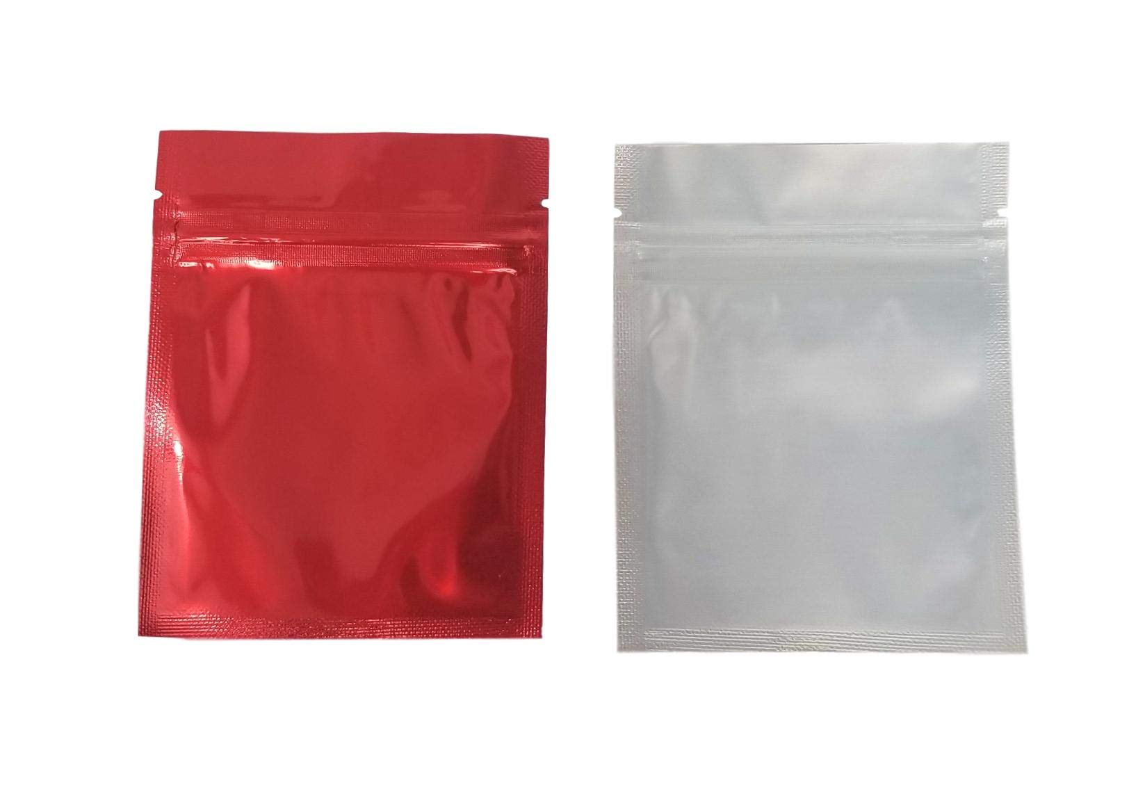 Clear Front Resealable Red Mylar Bags - 5 Mil - 3.5" x 4.5" Zip Seal Heat Sealable Odor Proof Pouch for Herbs Food Vitamins Gummies Snacks Storage Container (100 or 3000) (100)